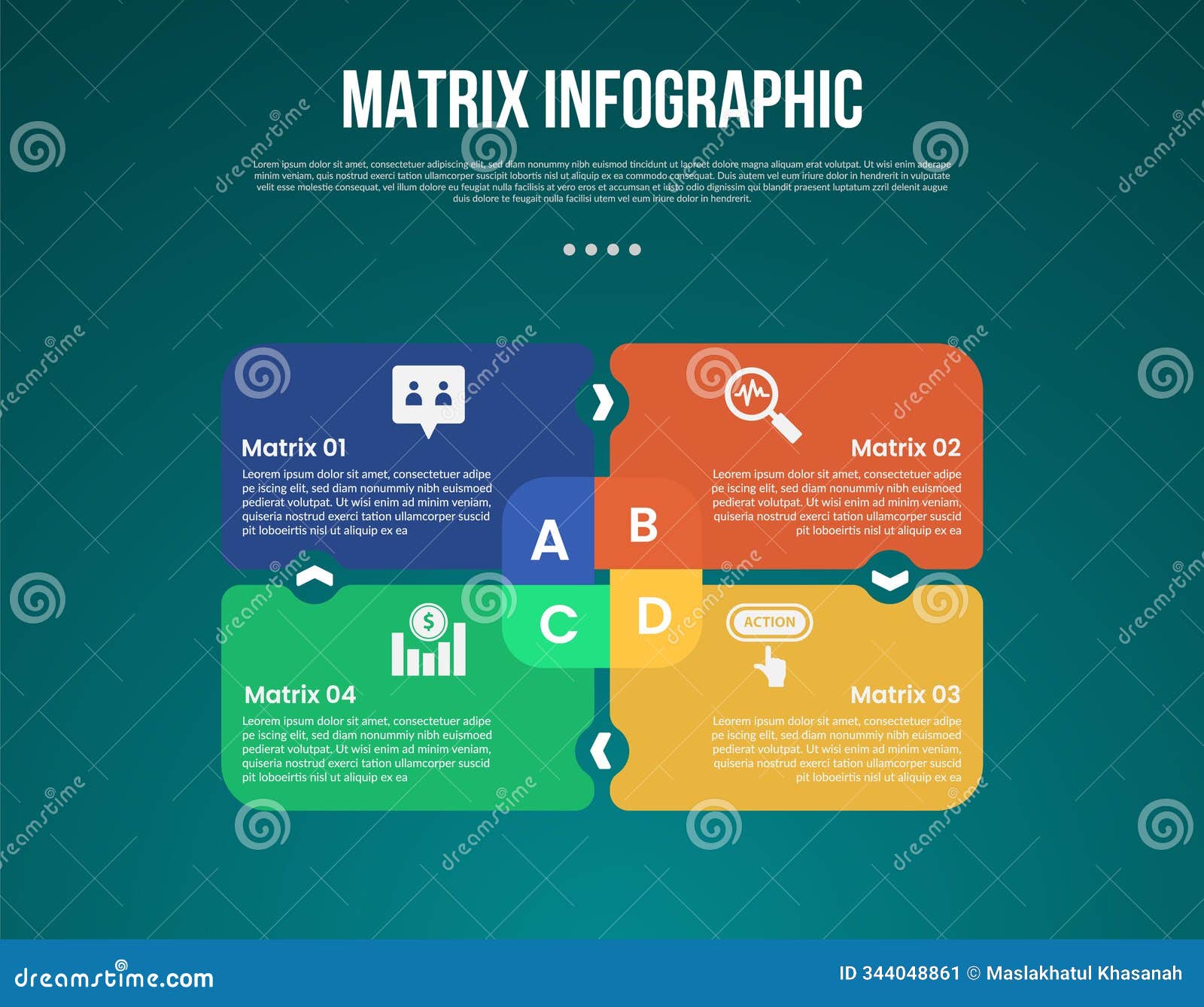 Matrix Structure Dimensions Template Infographic with Round Box ...