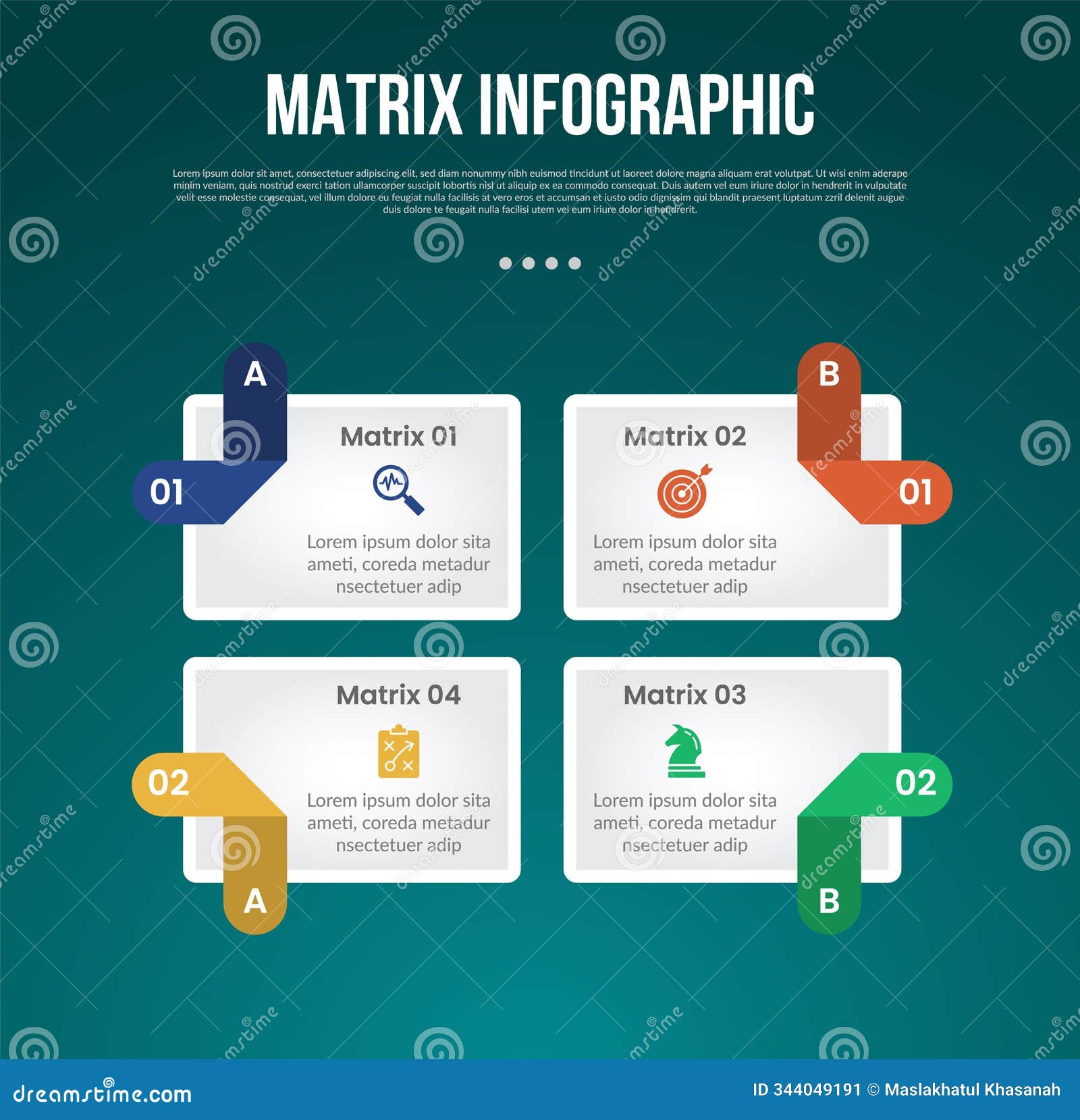 Matrix Structure Dimensions Template Infographic with Round Box ...