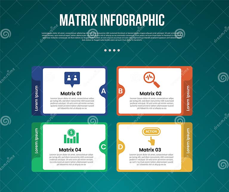Matrix Structure Dimensions Template Infographic with Round Box with ...