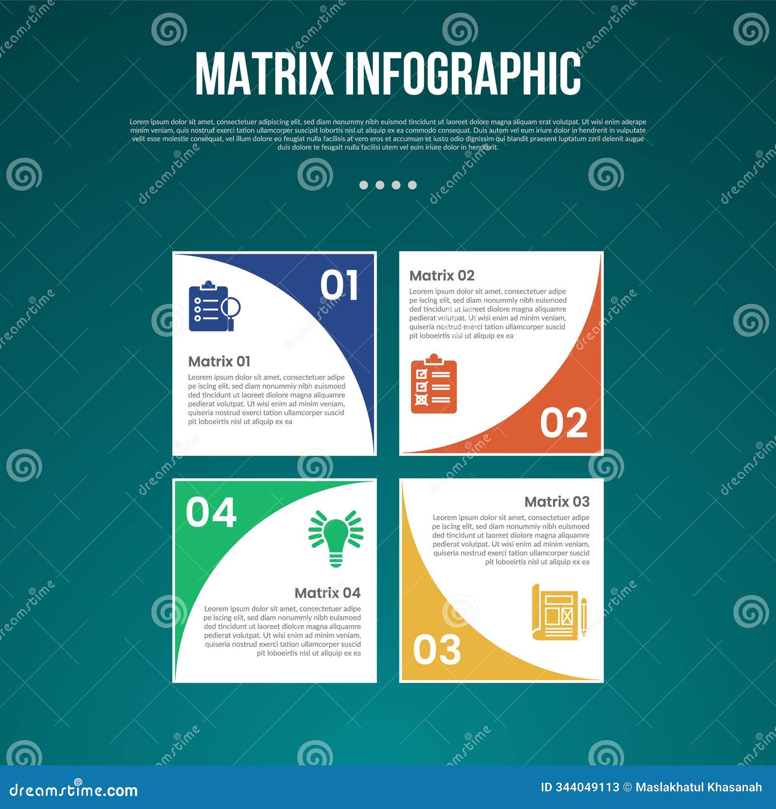 Matrix Structure Dimensions Template Infographic with Square Shape with ...
