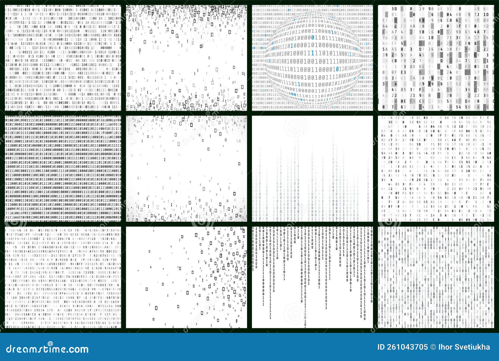 Matrix Style Background Set in Black and White Colors. Digital Data ...