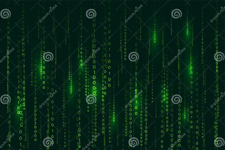 Matrix Style Binary Code Digital Background with Falling Numbers Stock Vector - Illustration of ...