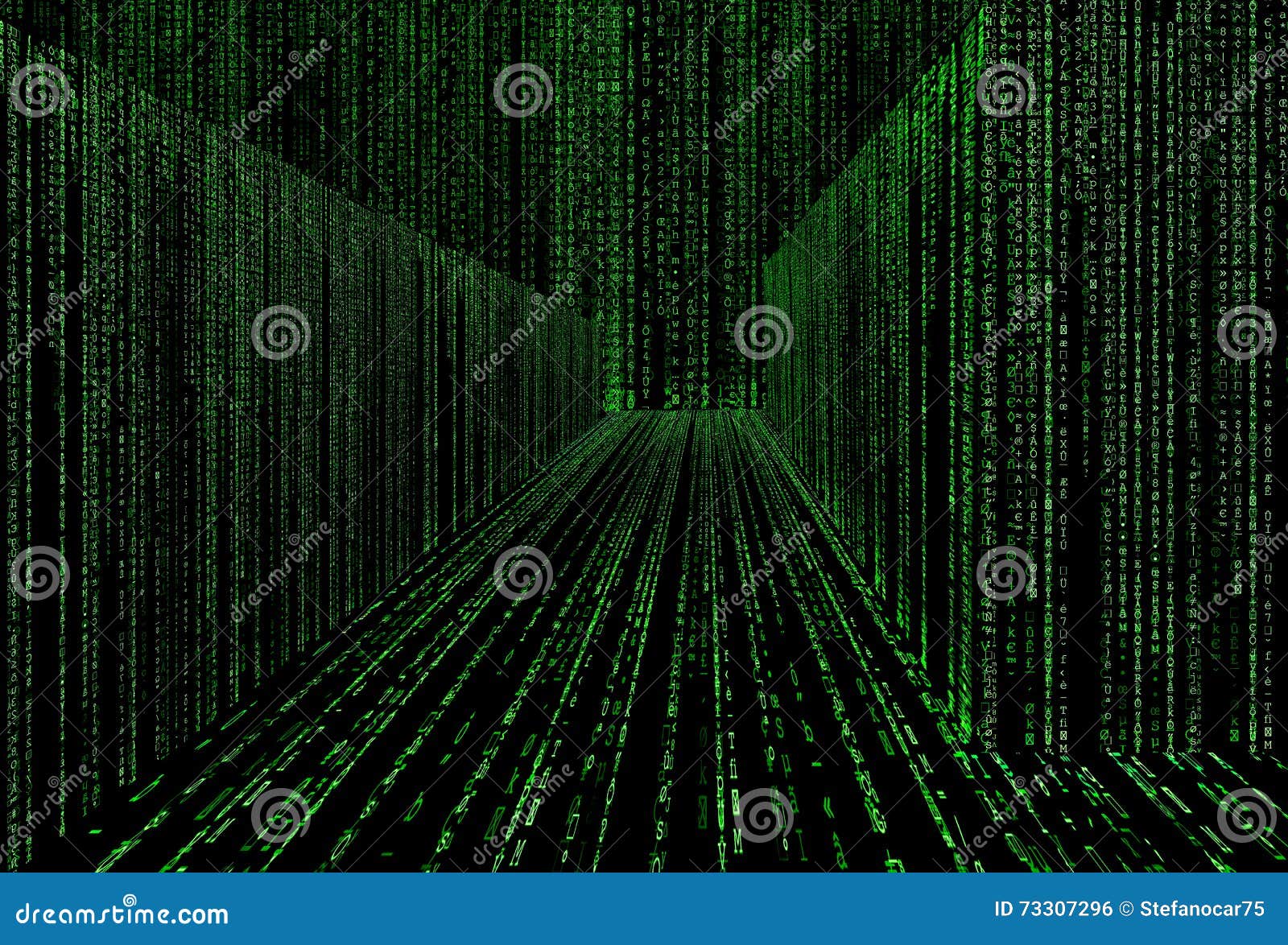 Matrix Style Cyber Corridor As Big Data Storage Stock Illustration ...