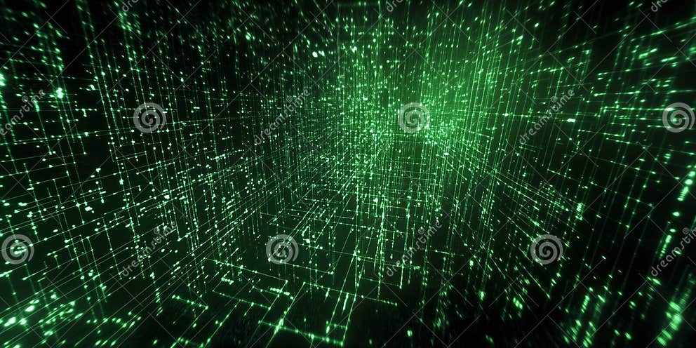 Matrix Style Green 3d Abstract Geometric Background. Green Falling Code ...