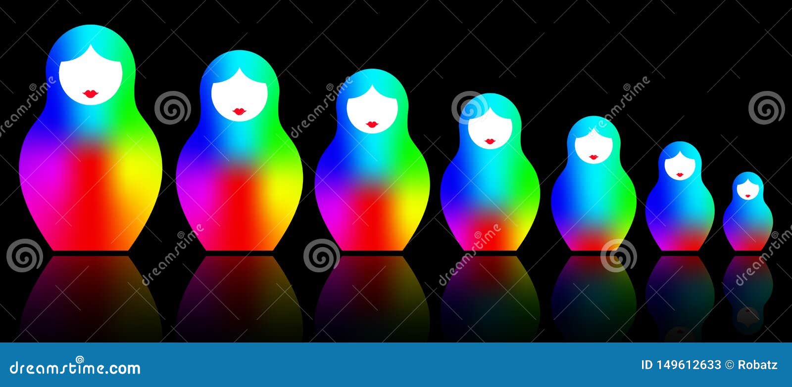 Russian Nesting Dolls Matryoshka, Set Icon Colorful Symbol of Russia, Rainbow Color Gradient ...