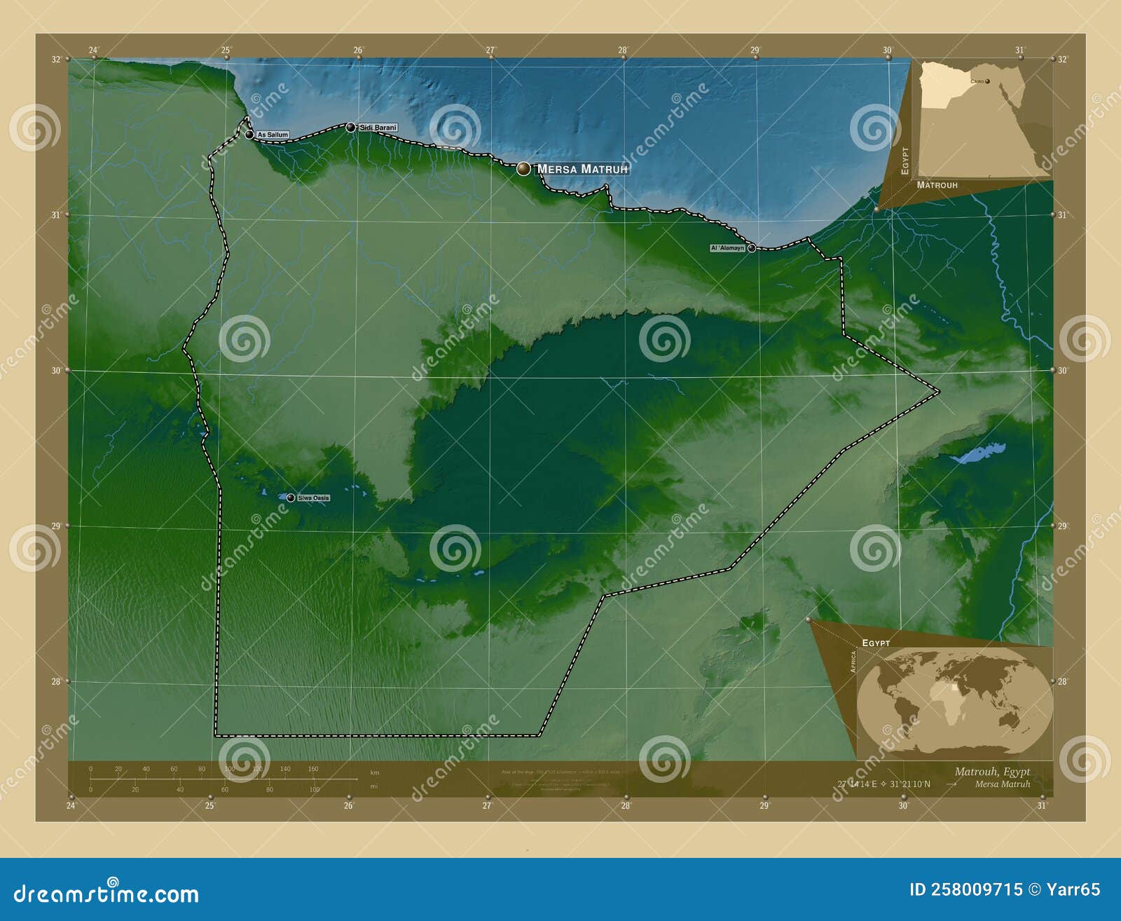 Matrouh, Egypt. Physical. Labelled Points of Cities Stock Illustration ...