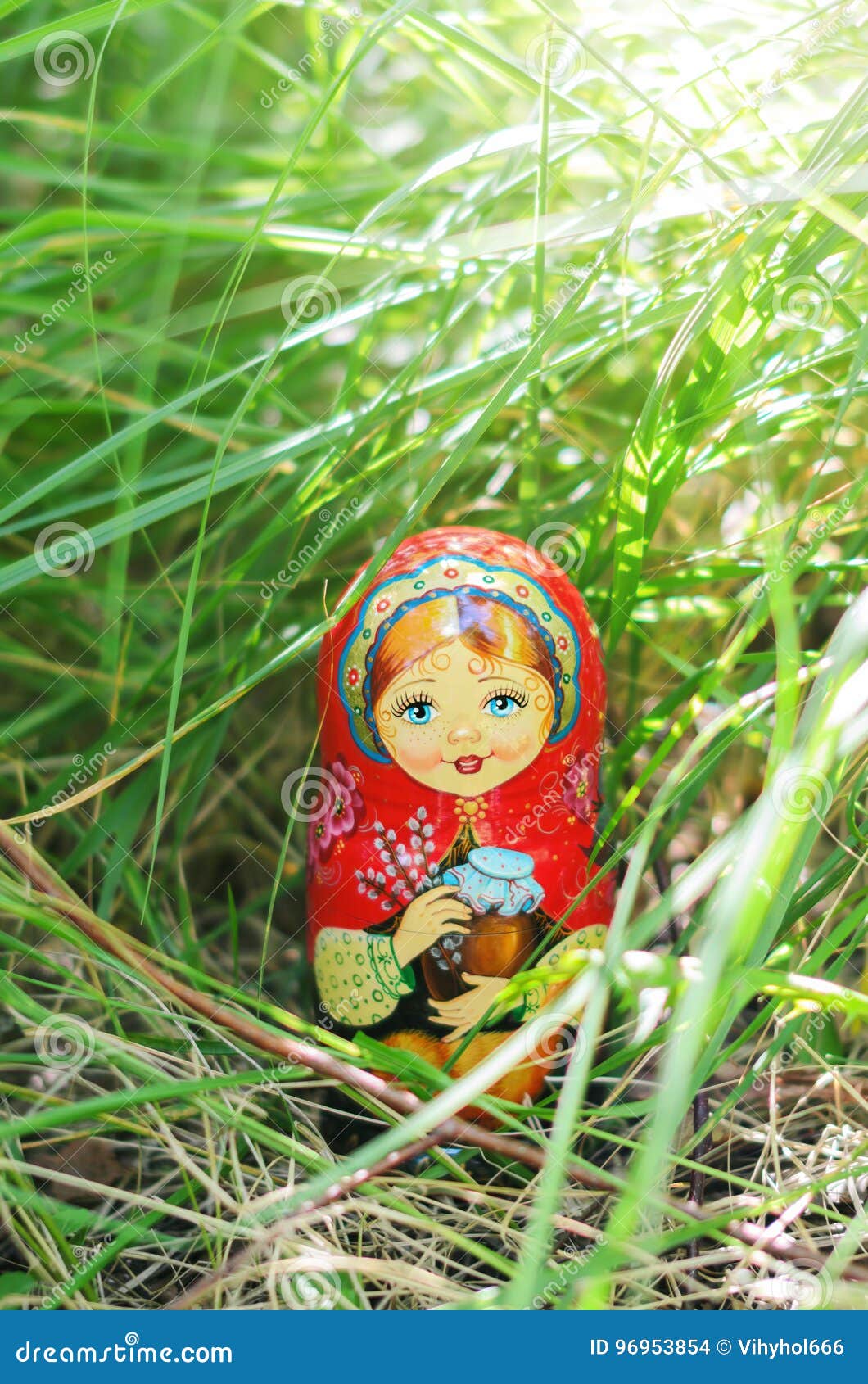 Matryoshka in the Brite Green Grass Stock Photo - Image of slavic ...