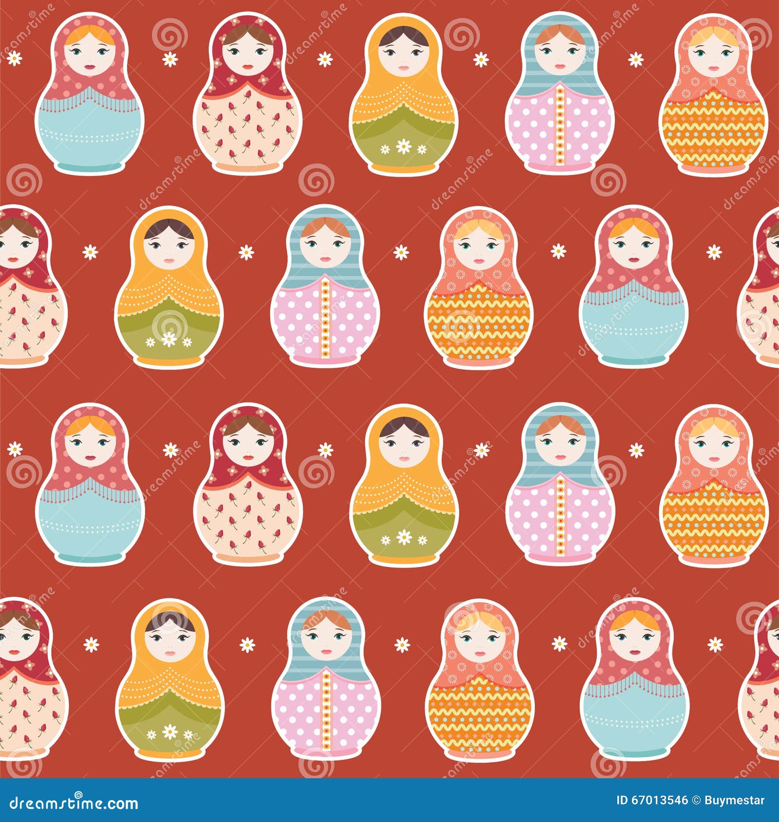 Matryoshka Russian Doll Seamless Repeating Pattern on Red Background ...