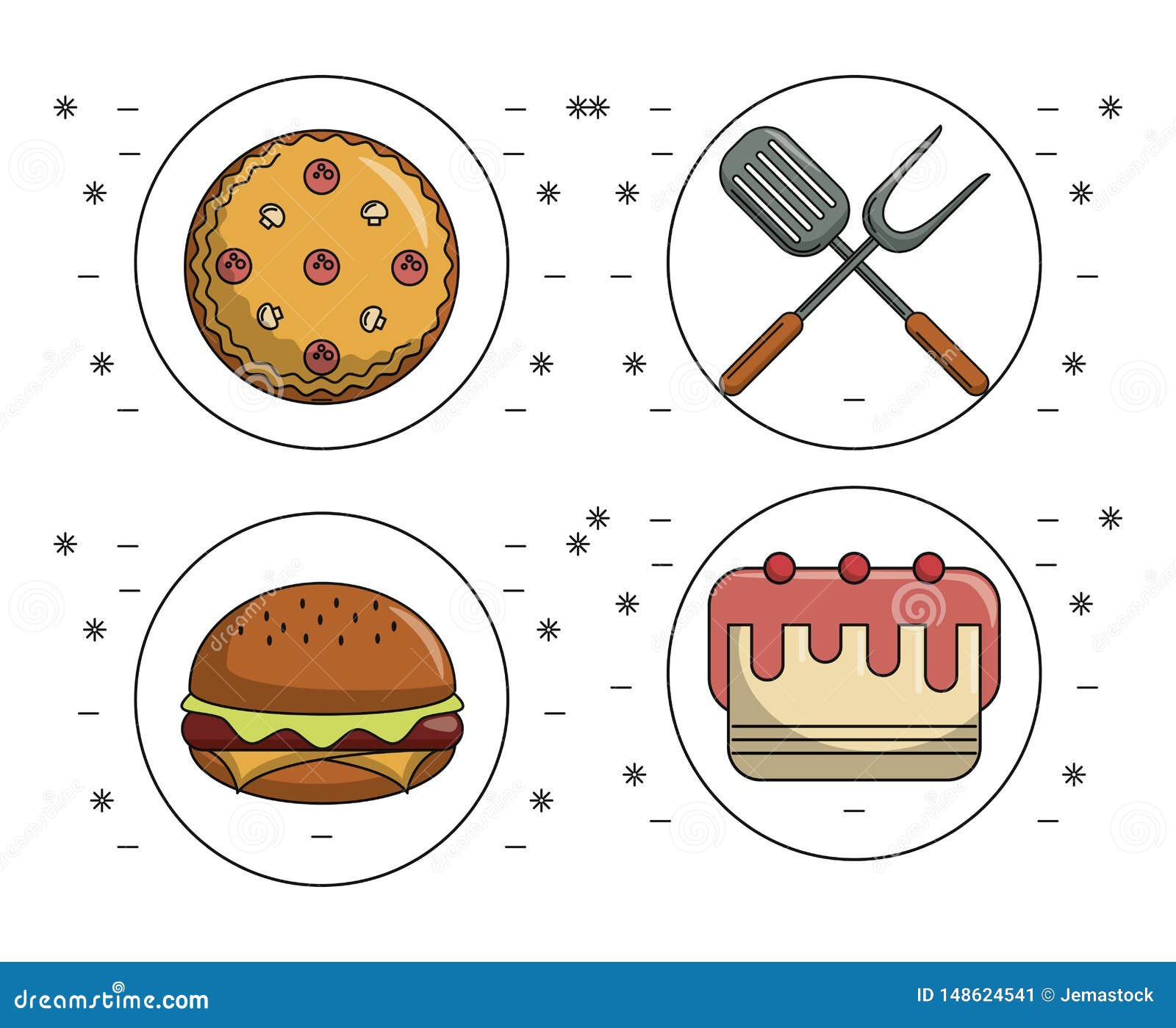 Matsymboler st?llde in vektor illustrationer. Illustration av ...