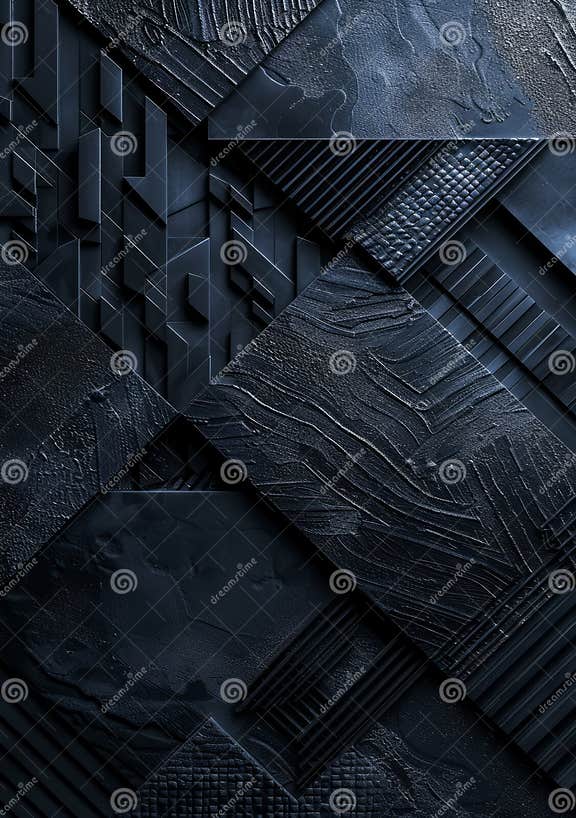 Matte Black Geometric Forms with Subtle Texture, Arranged in an ...