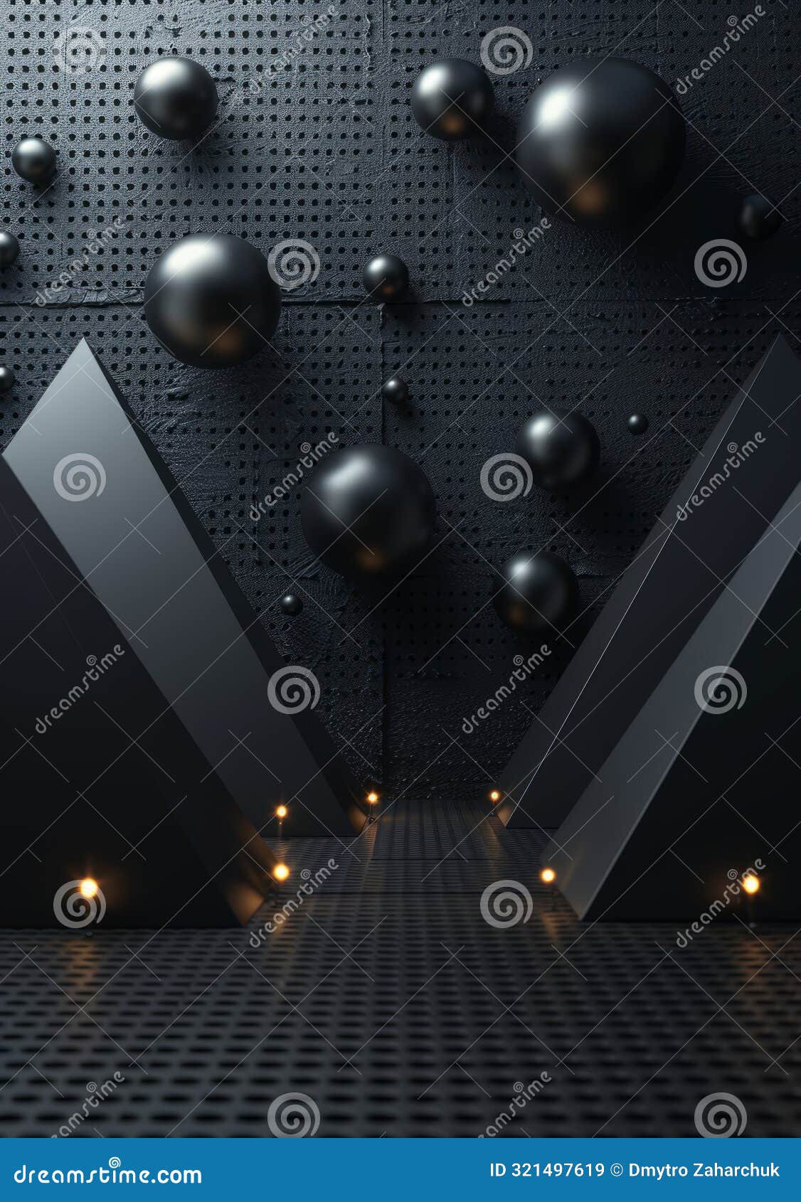 Matte Black Pyramids and Spheres with Subtle Texture, Arranged in a ...
