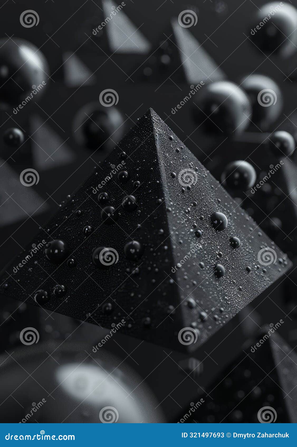 Matte Black Pyramids and Spheres with Subtle Texture, Arranged in a ...