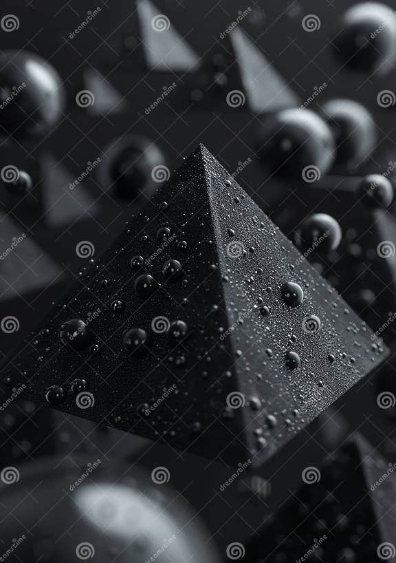 Matte Black Pyramids and Spheres with Subtle Texture, Arranged in a ...