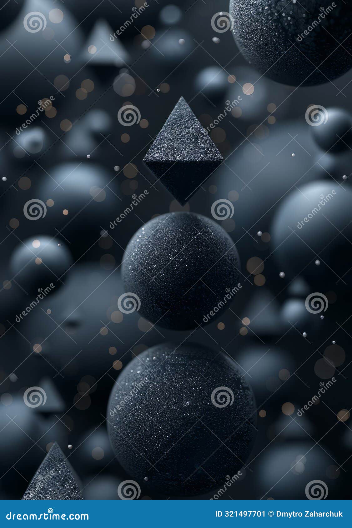 Matte Black Pyramids and Spheres with Subtle Texture, Arranged in a ...