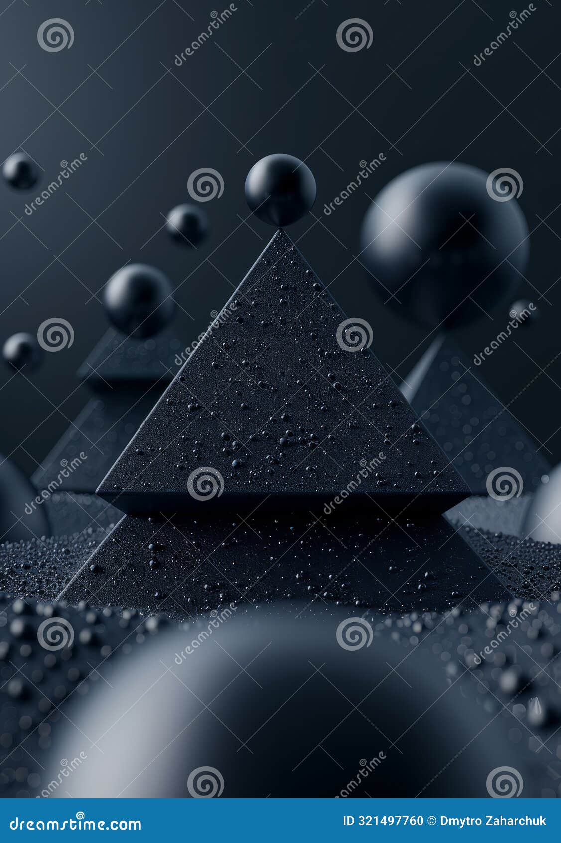 Matte Black Pyramids and Spheres with Subtle Texture, Arranged in a ...