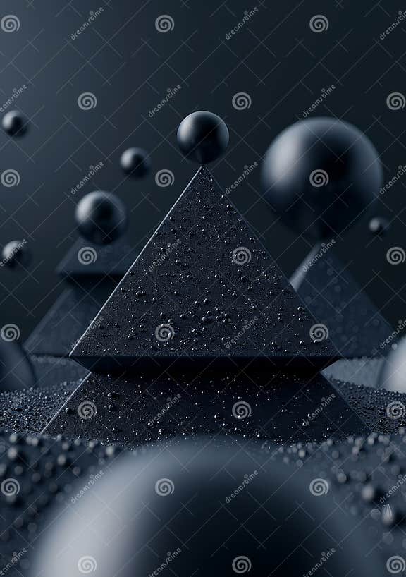 Matte Black Pyramids and Spheres with Subtle Texture, Arranged in a ...