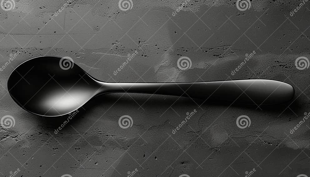 A Matte Black Spoon on a Textured Grey Concrete Surface with Subtle ...