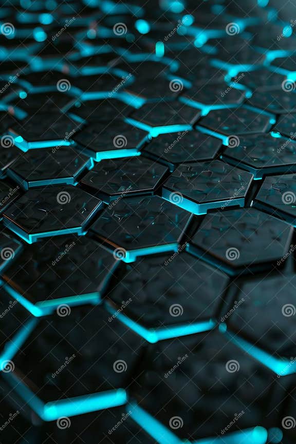Matte Black Surface with Glowing Cyan Hexagonal Patterns: Bold and ...