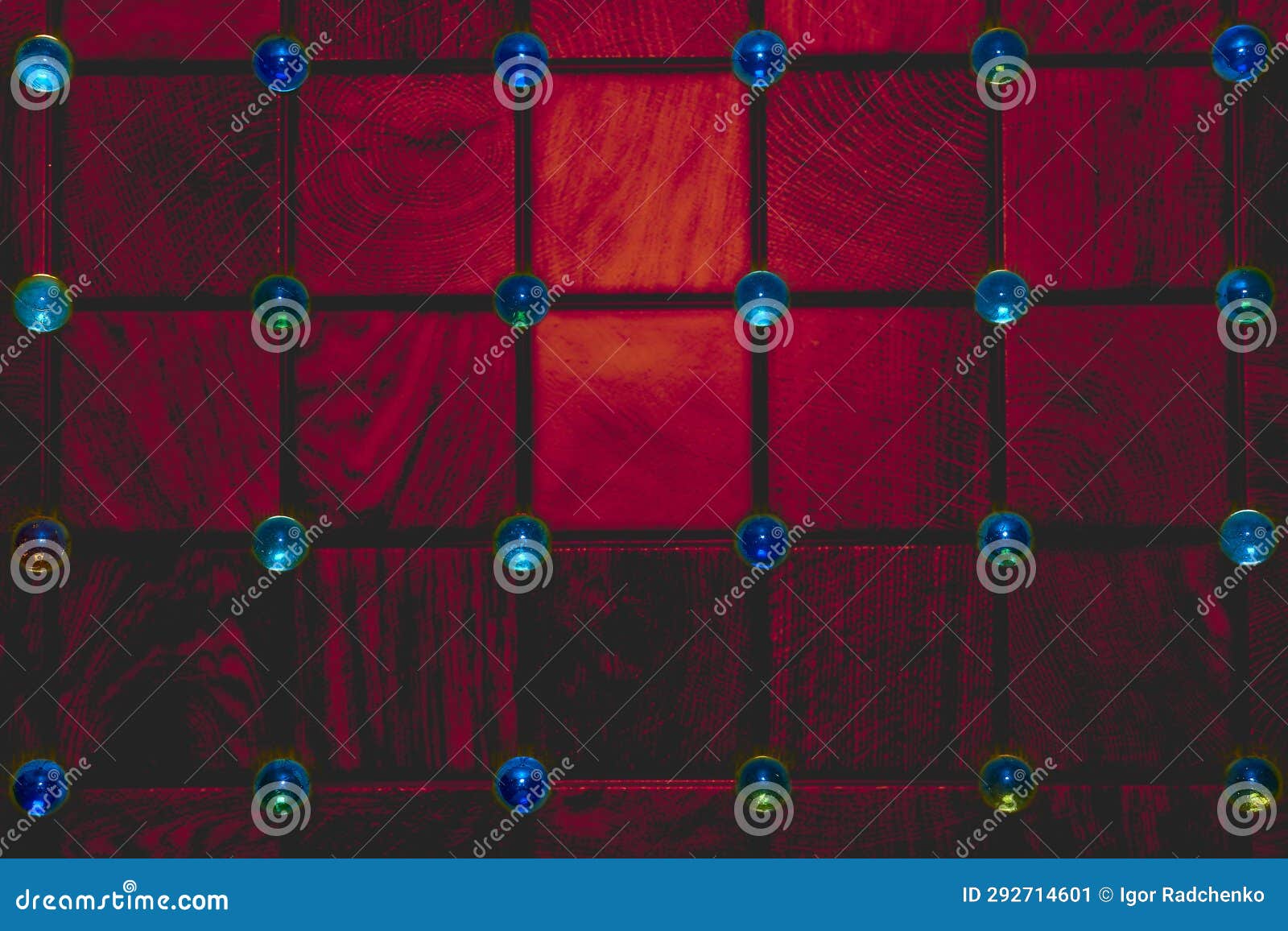 Matte Blurred Red Wooden Checkered Background, Blue Balls for Text ...