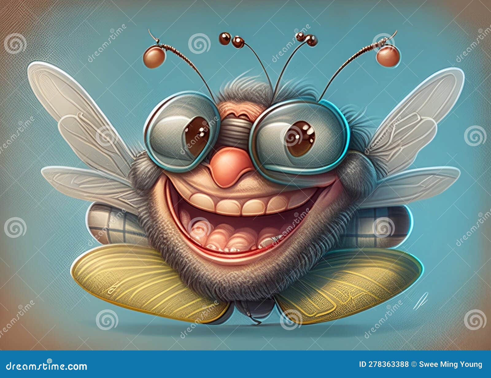 Matte Caricature Image of of a Smiling Happy Fly Portrait. Stock ...