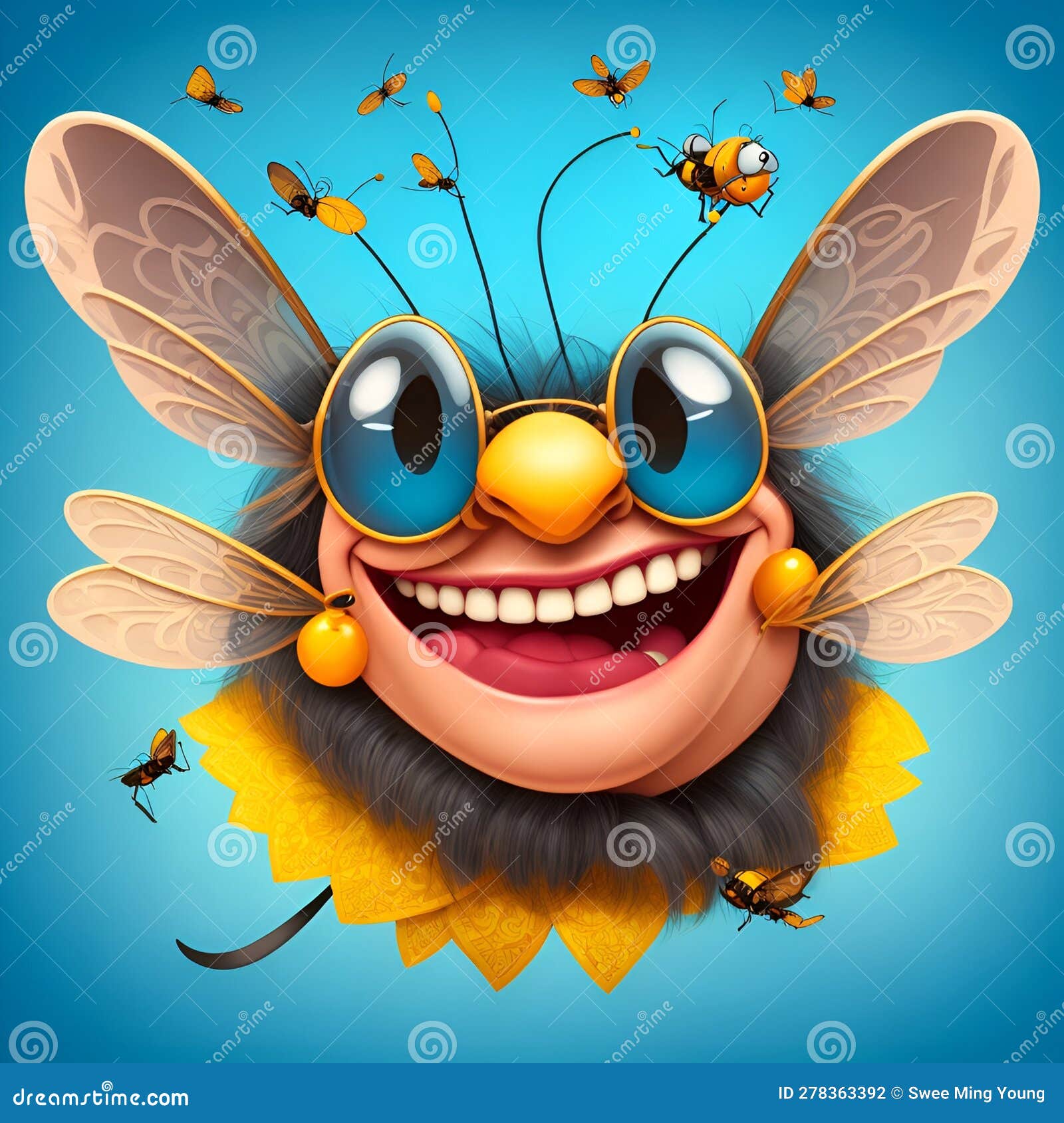 Matte Caricature Image of of a Smiling Happy Fly Portrait. Stock ...