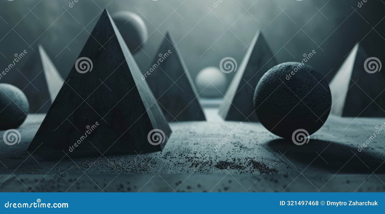 Matte Pyramids And Spheres With Subtle Texture, Arranged In A ...