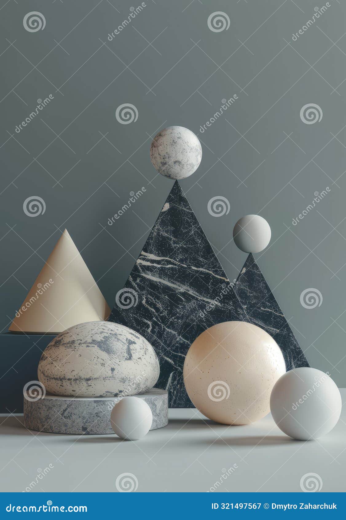 Matte Pyramids And Spheres With Subtle Texture, Arranged In A ...