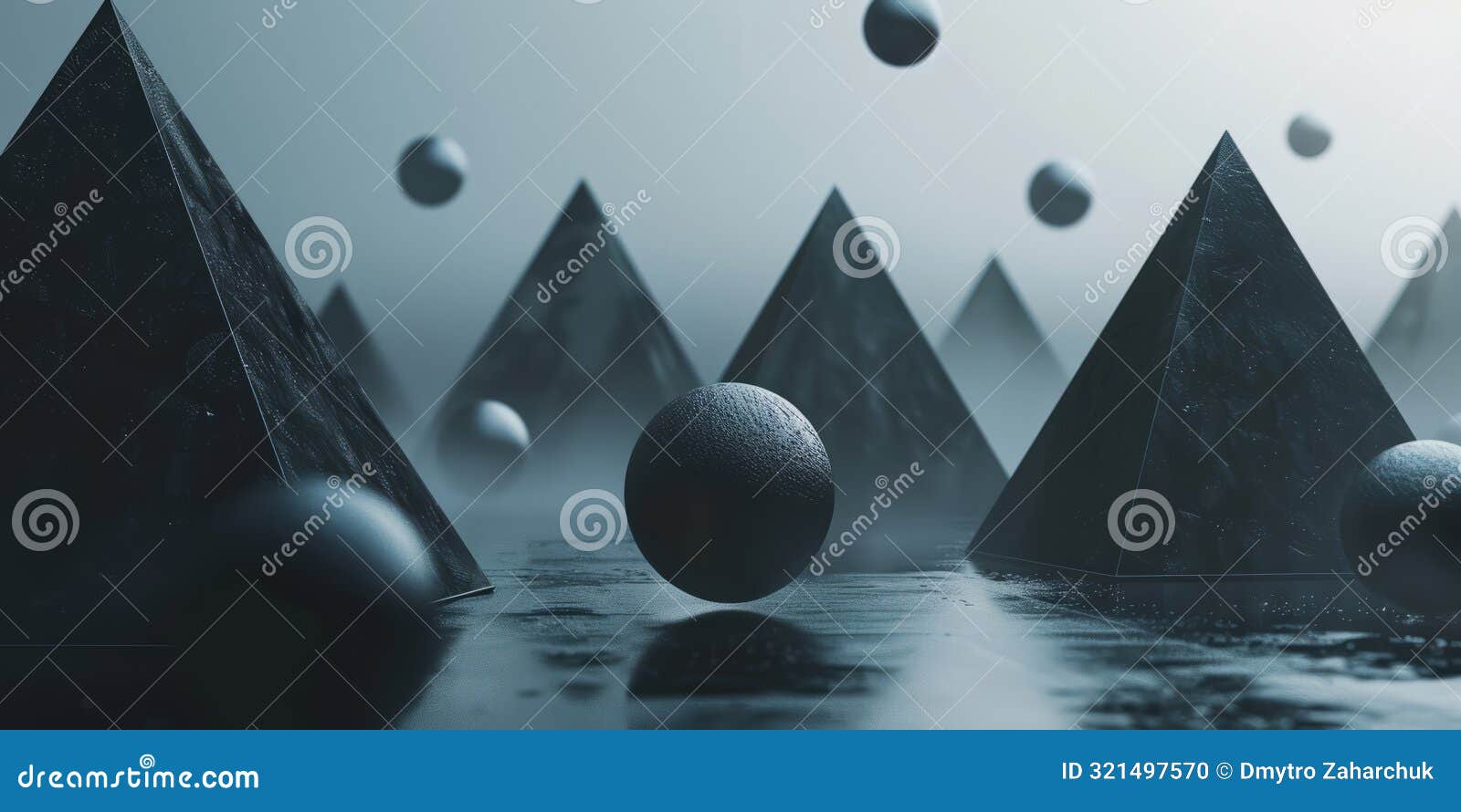 Matte Pyramids And Spheres With Subtle Texture, Arranged In A ...