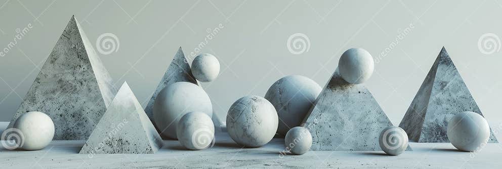 Matte Pyramids and Spheres with Subtle Texture, Arranged in a ...