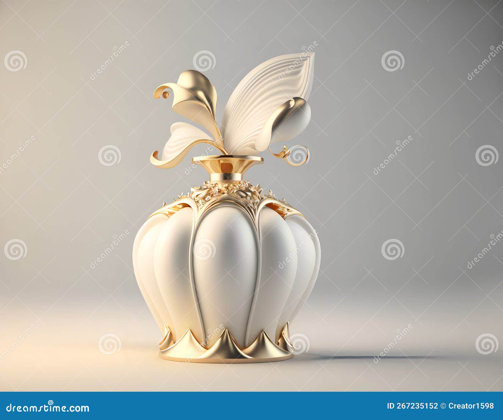 Matte White Perfume Bottle with Flowing Waves and Golden Decor on a ...