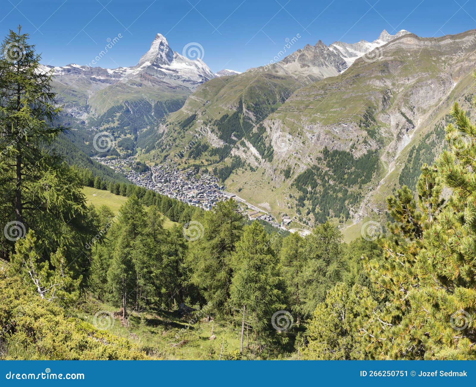 The Matterhorn Peak Over the Mattertal Valley and Zermatt Stock Image ...