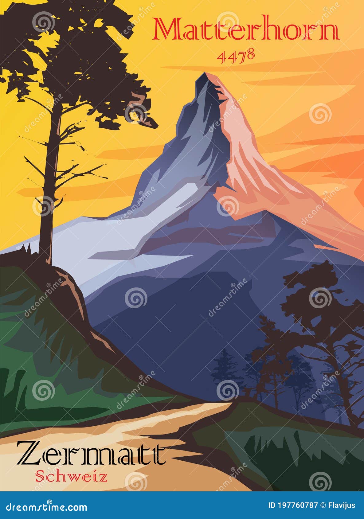 Matterhorn, Swiss Alps Vector Illustration | CartoonDealer.com #205284112