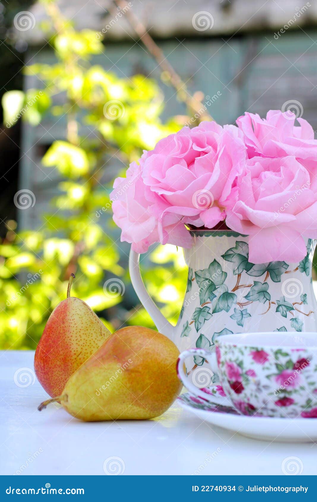 Mattina Nel Giardino Con Le Rose Fotografia Stock - Immagine di ...