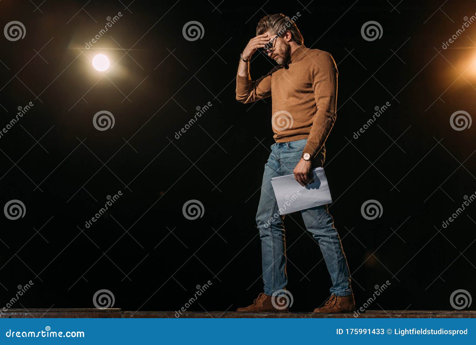 Mature Actor Holding Scenario and Standing Stock Image - Image of ...