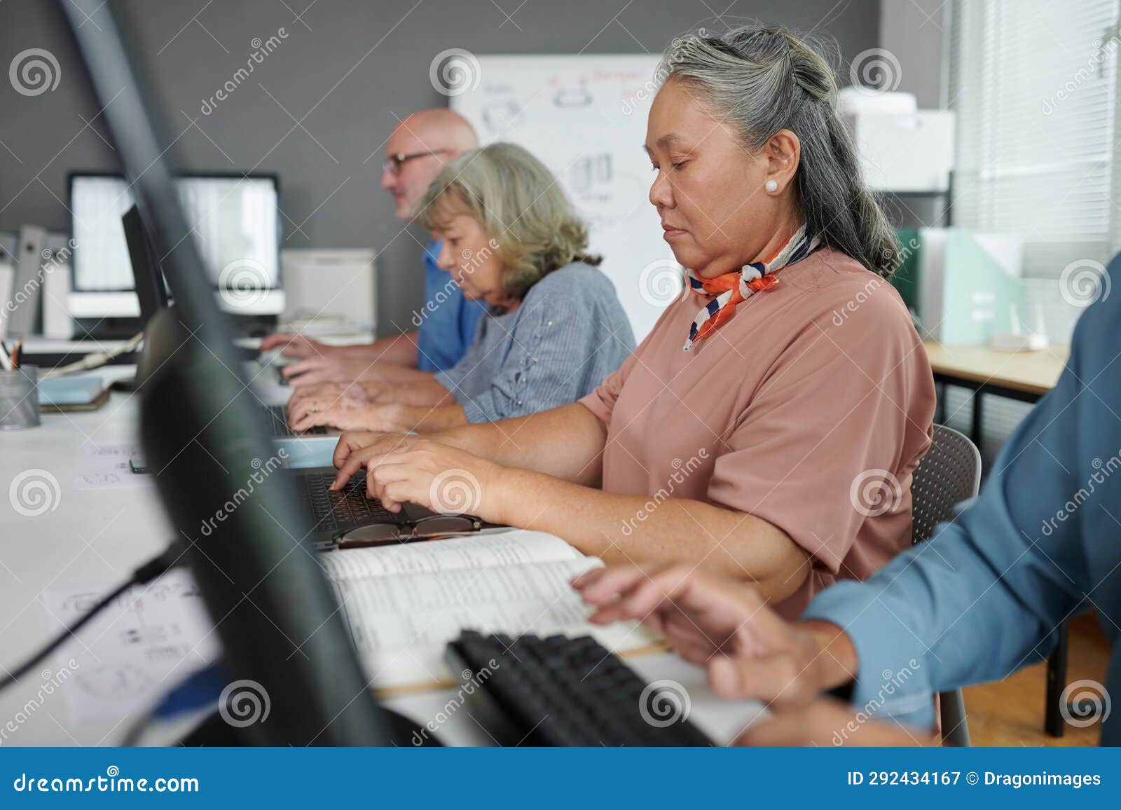 Woman Attending Computer Training Class Stock Image - Image of aged ...