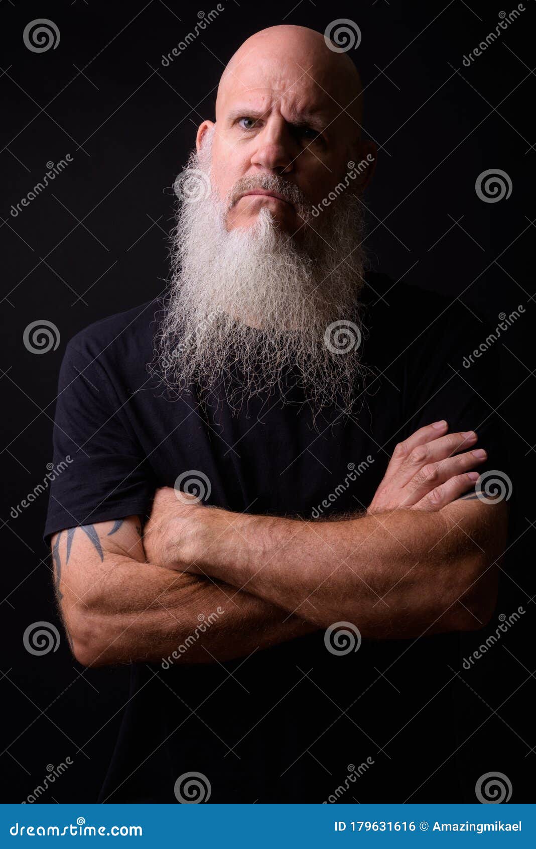 Mature Bald Bearded Man Against Black Background Stock Photo - Image of ...