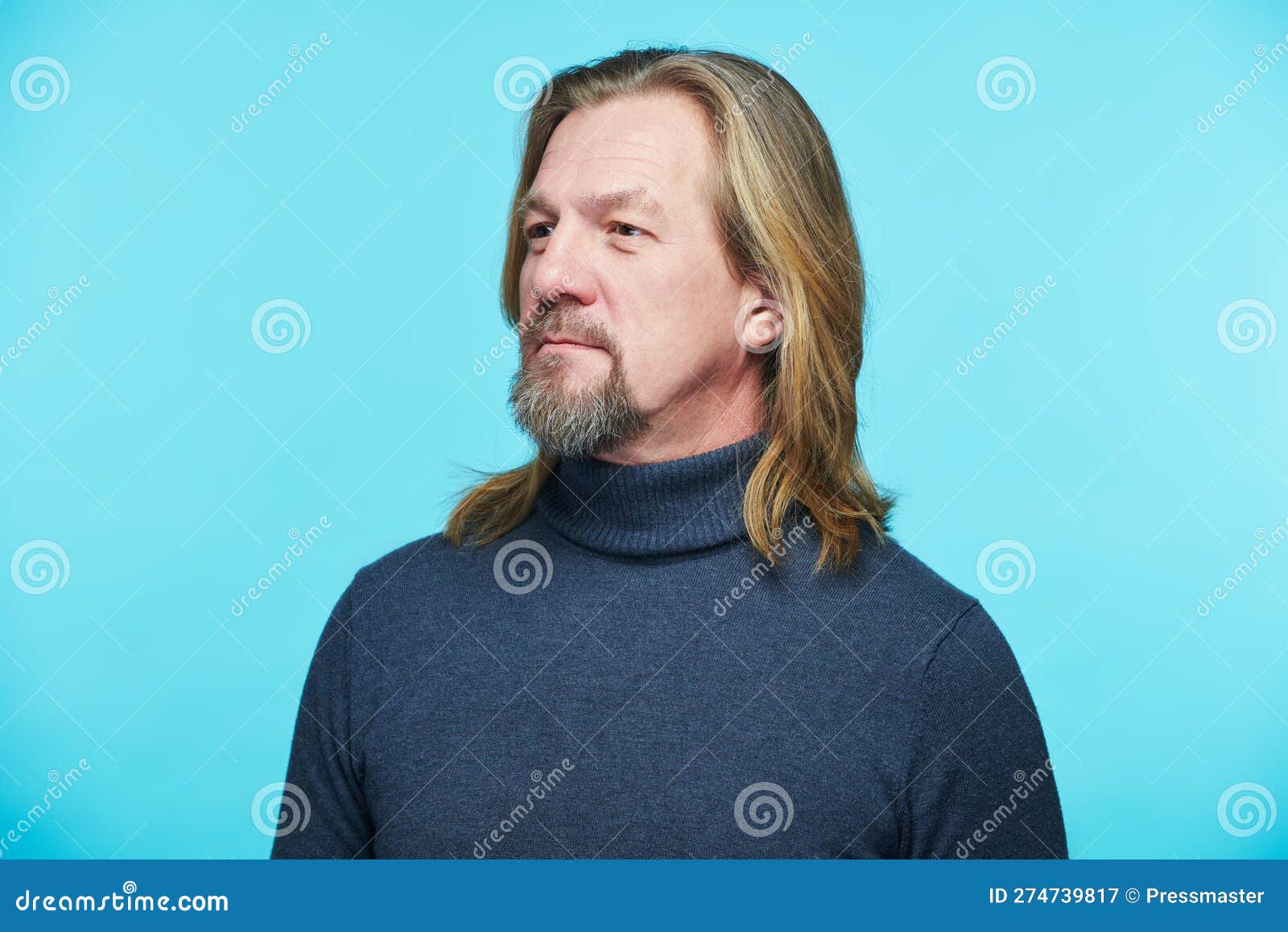 Mature Bearded Man With Long Hair Stock Image Image Of Turtleneck