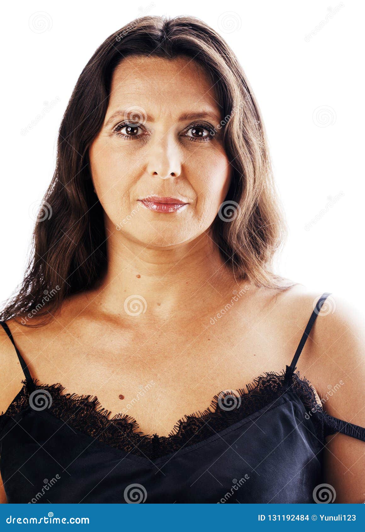 Mature Brunette Real Middle Age Woman Well Dressed Posing Smilin Stock