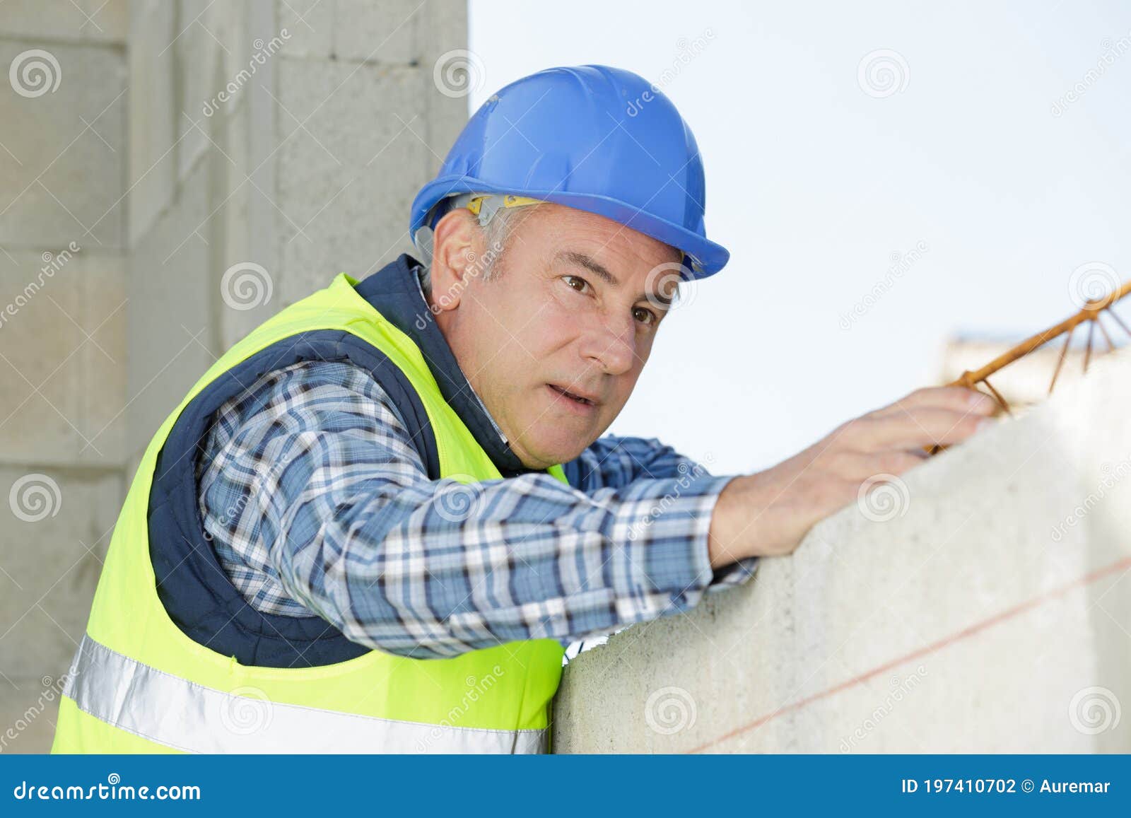 Mature Builder Man Holding Concrete Blocks for House Building Stock ...