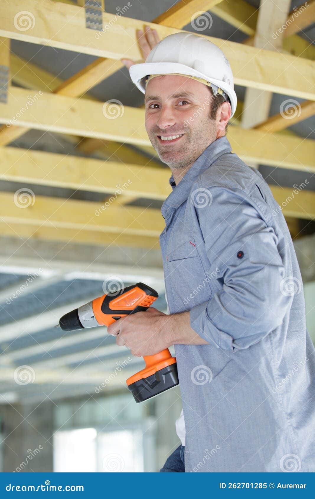 Builder Twists The In The OSB Sheet On The Ceiling Royalty-Free Stock ...