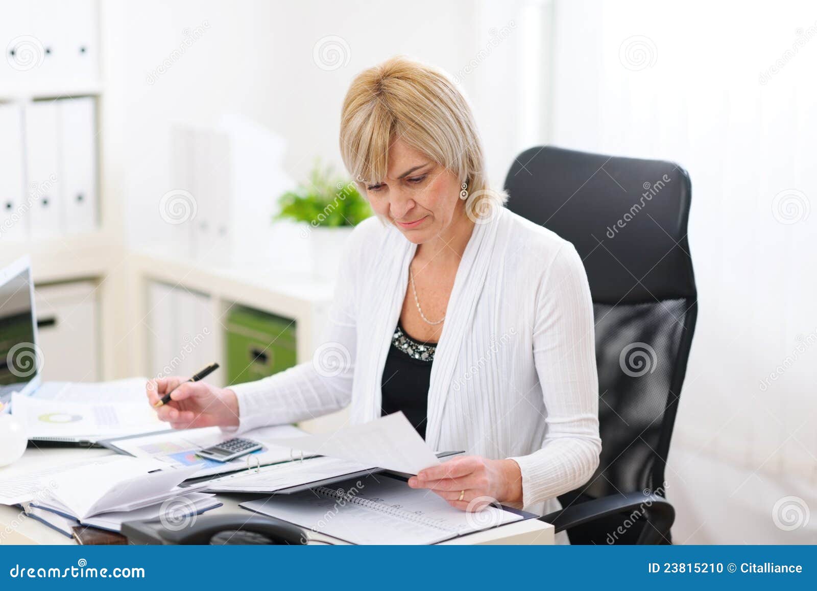 Mature Business Woman Working at Office Stock Photo - Image of ...