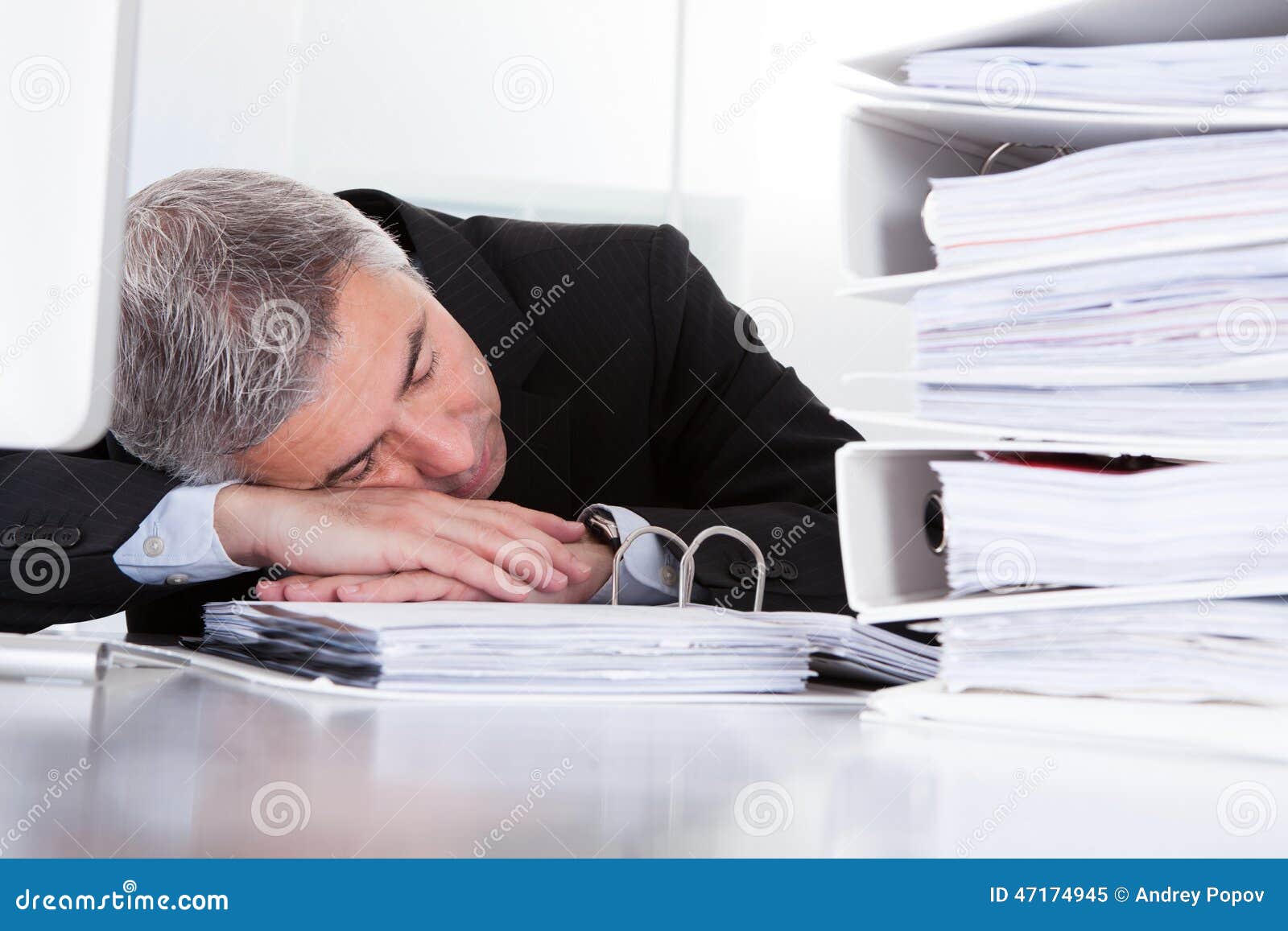 Mature Businessman Sleeping at Desk Stock Image - Image of executive ...