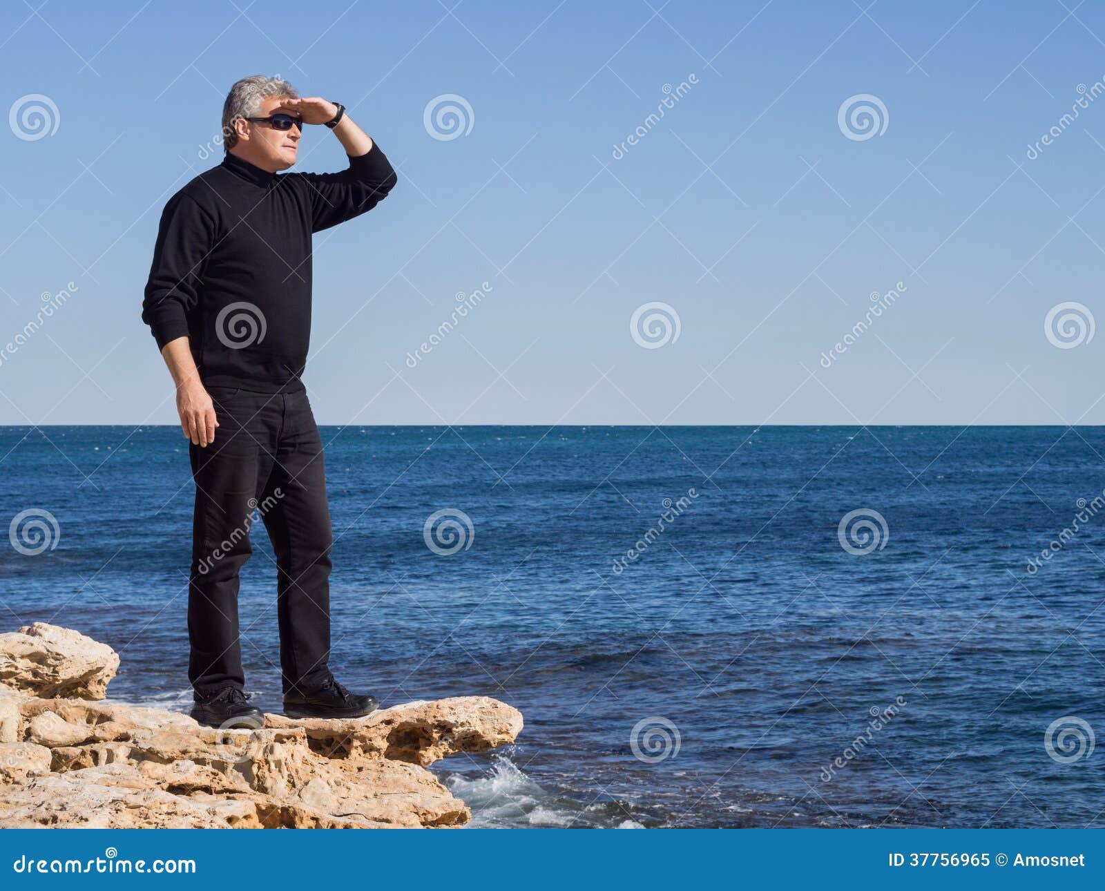 Mature Businessman Standing Lookout on a Rock Stock Image - Image of ...