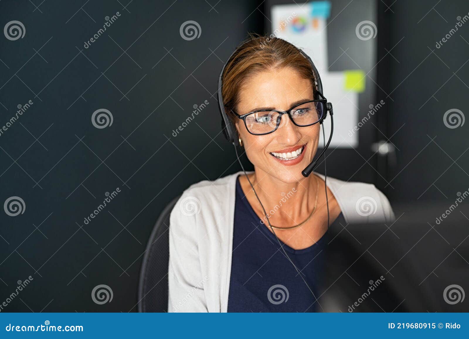 Mature Call Center Agent Working from Home Stock Image - Image of ...