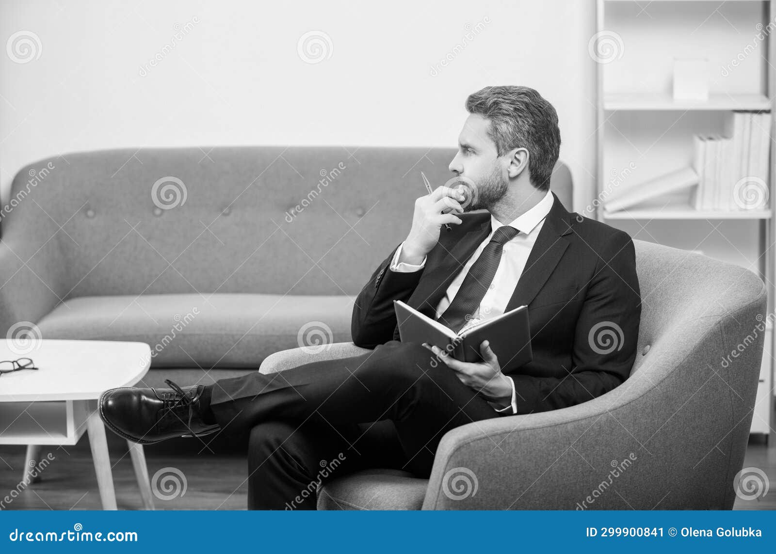 Mature Ceo in Suit Sit in Office Making Notes in Notebook Stock Image ...