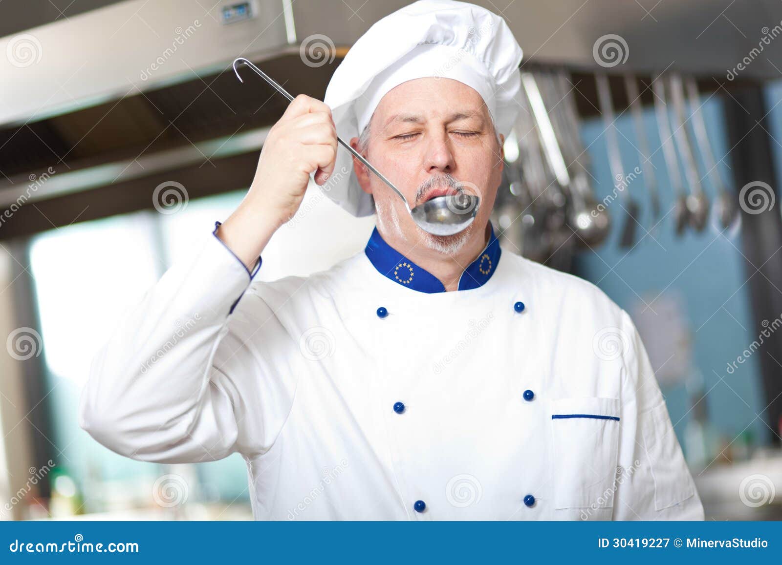 Mature chef tasting soup stock image. Image of people - 30419227