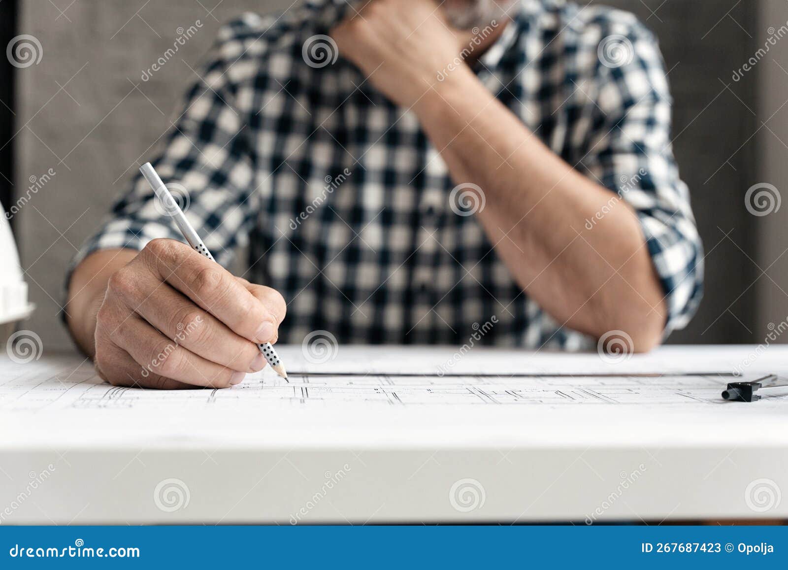 Mature Confident Smiling Architect in Casual Wear Working with ... Mature Confident Smiling Architect in Casual Wear Working with ...