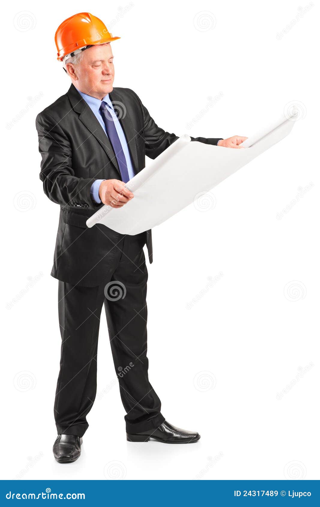 Mature Construction Worker Holding Blueprint Stock Image - Image of ...