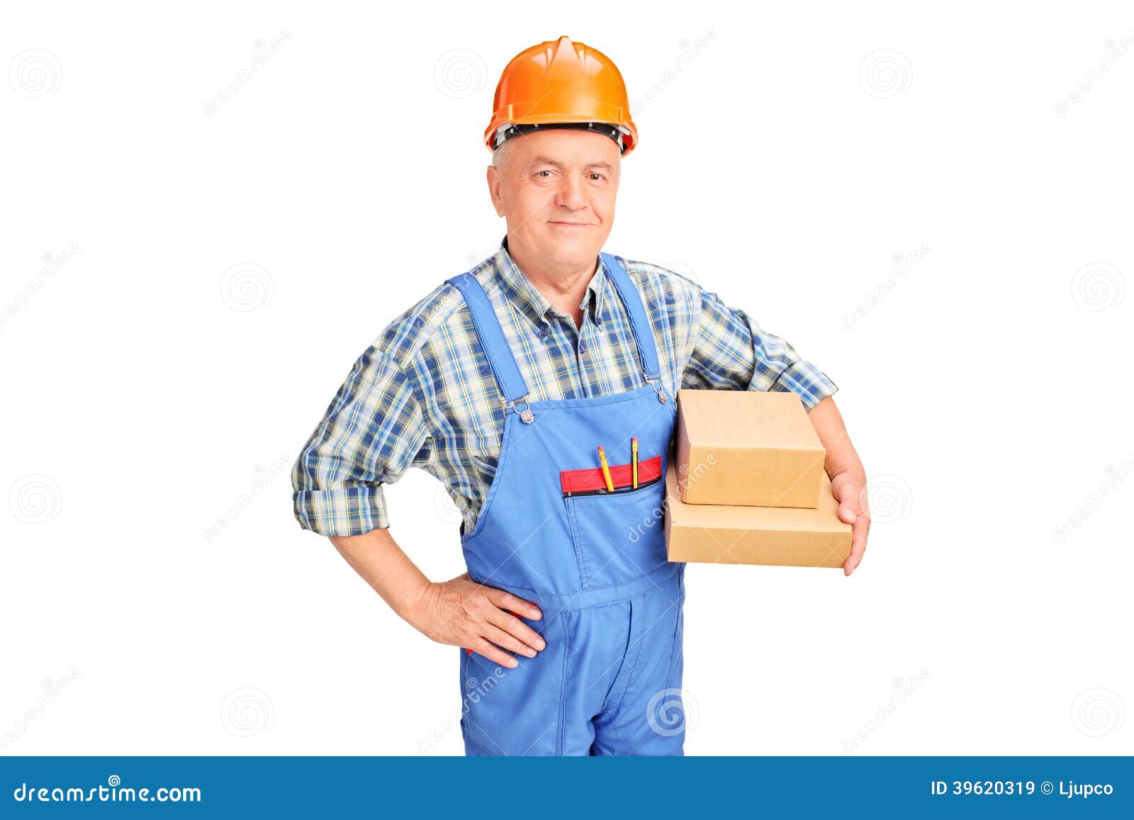Mature Construction Worker Holding Boxes Stock Image - Image of ...