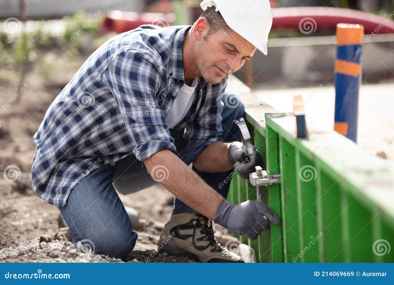 Mature Construction Worker Laying Foundations Stock Image - Image of ...
